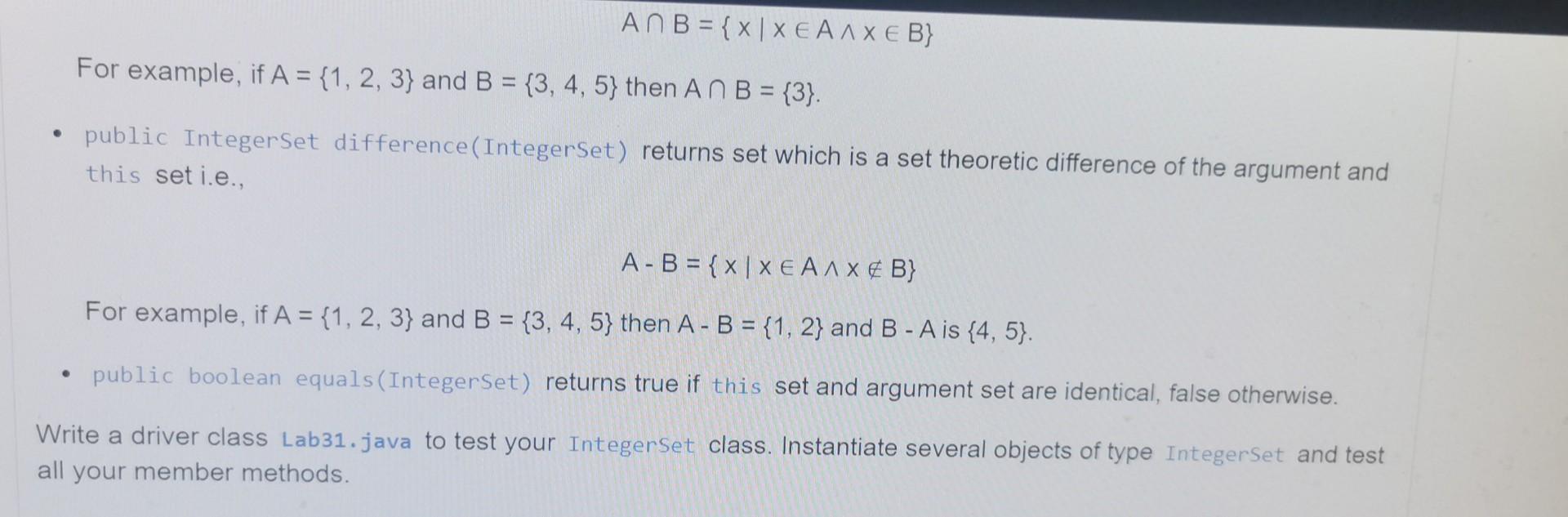 Solved Create class Integerset as follows: each object of | Chegg.com