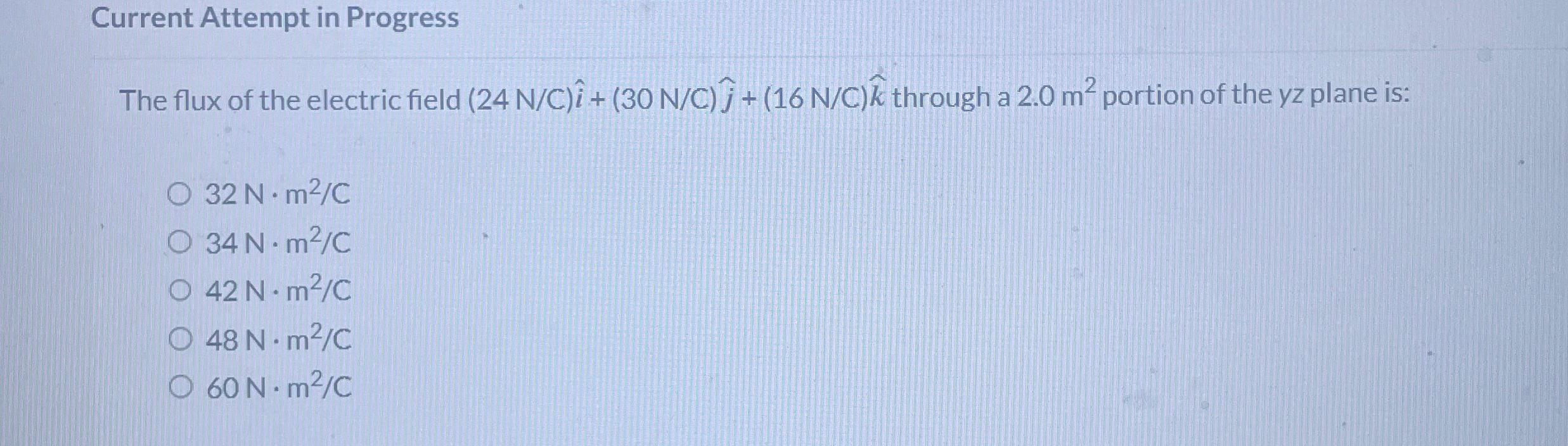 Solved Current Attempt in ProgressThe flux of the electric | Chegg.com
