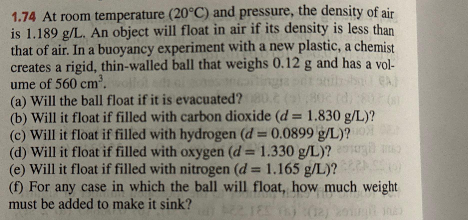 Solved 1.74 ﻿At room temperature (20°C) ﻿and pressure, the | Chegg.com
