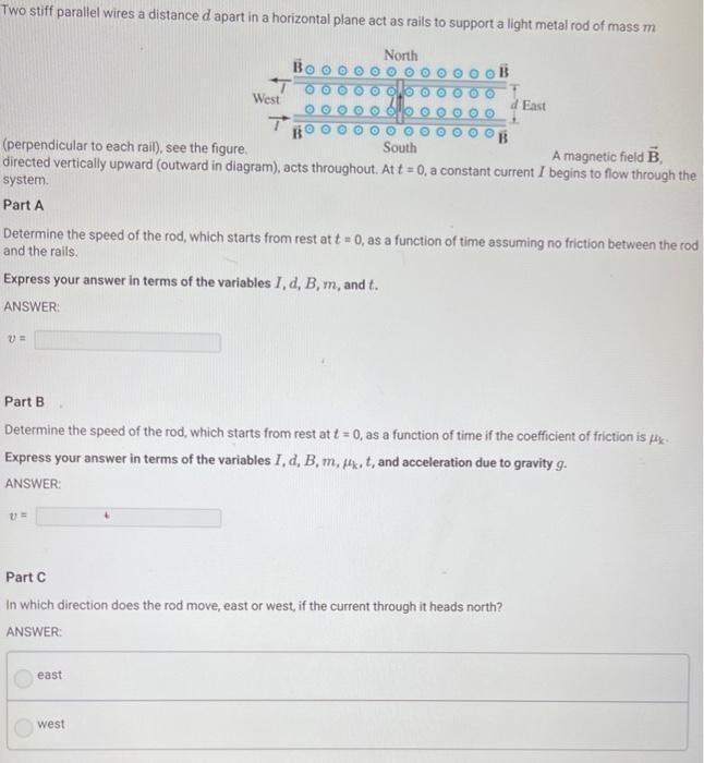 Solved Two stiff parallel wires a distance d apart in a | Chegg.com