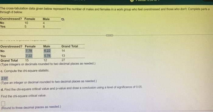 Solved The cross-tabulation data given below represent the | Chegg.com