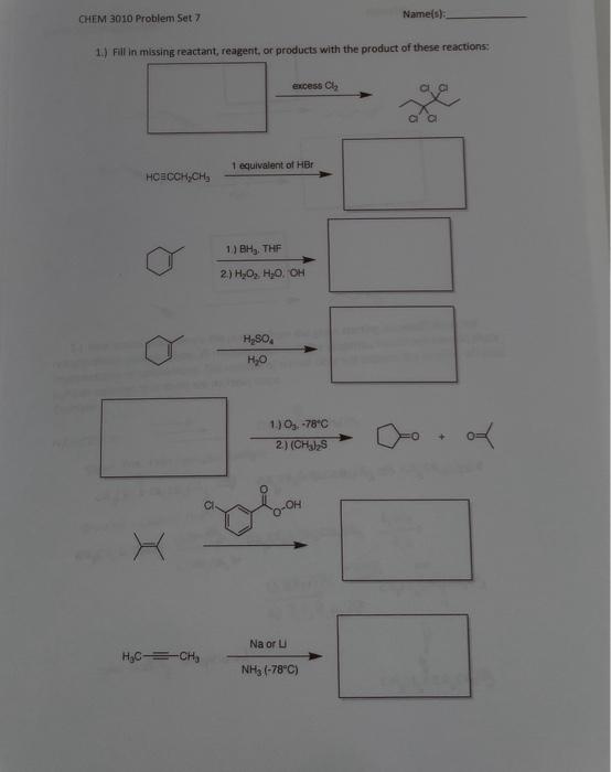 Solved 1.) Fill in missing reactant, reagent, or products | Chegg.com