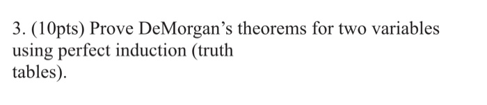Solved 3. (10pts) Prove DeMorgan's theorems for two | Chegg.com