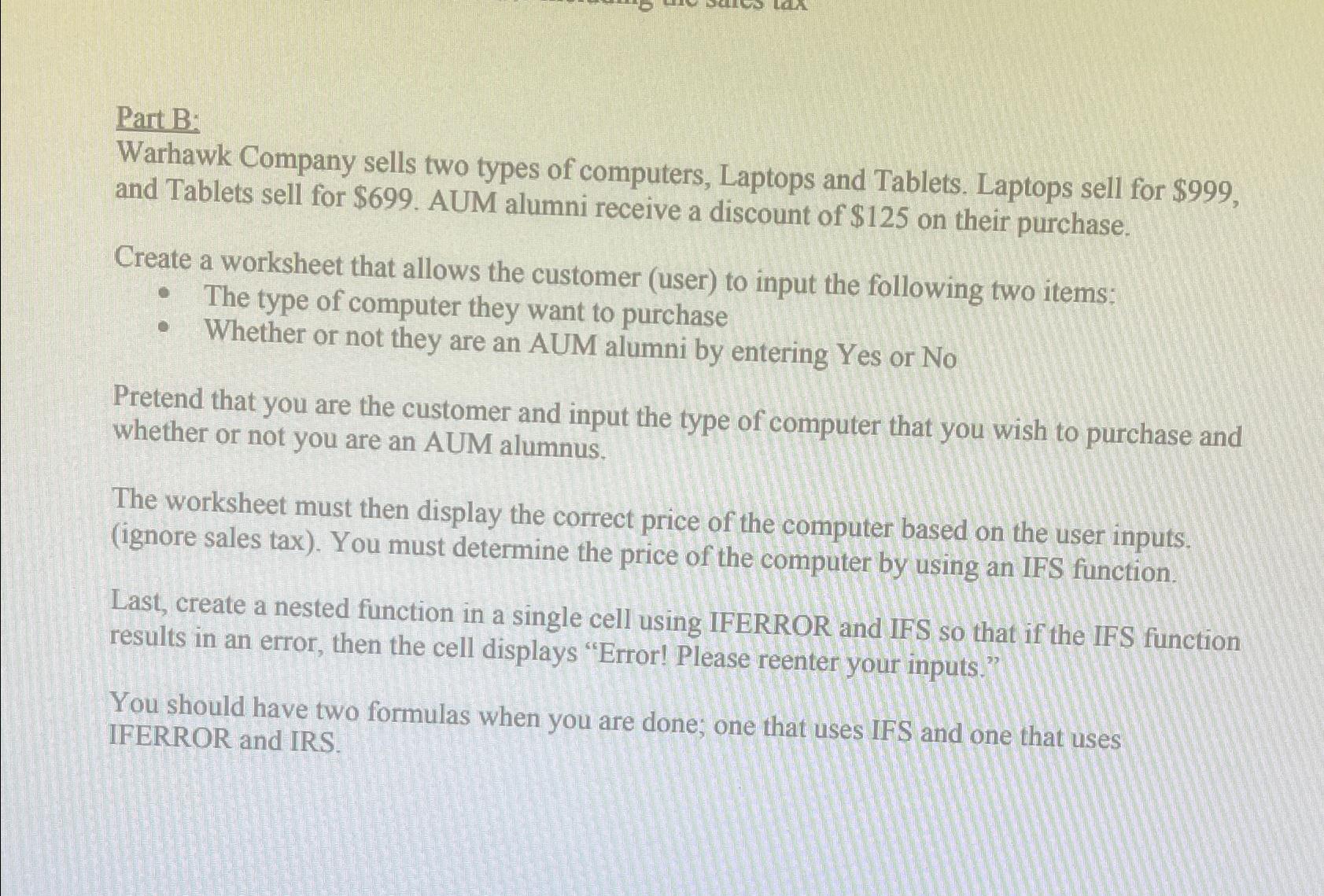 Solved Part B:Warhawk Company sells two types of computers, | Chegg.com