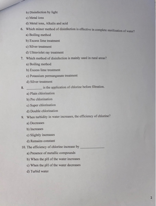 Solved 1. Which water treatment process is done after | Chegg.com