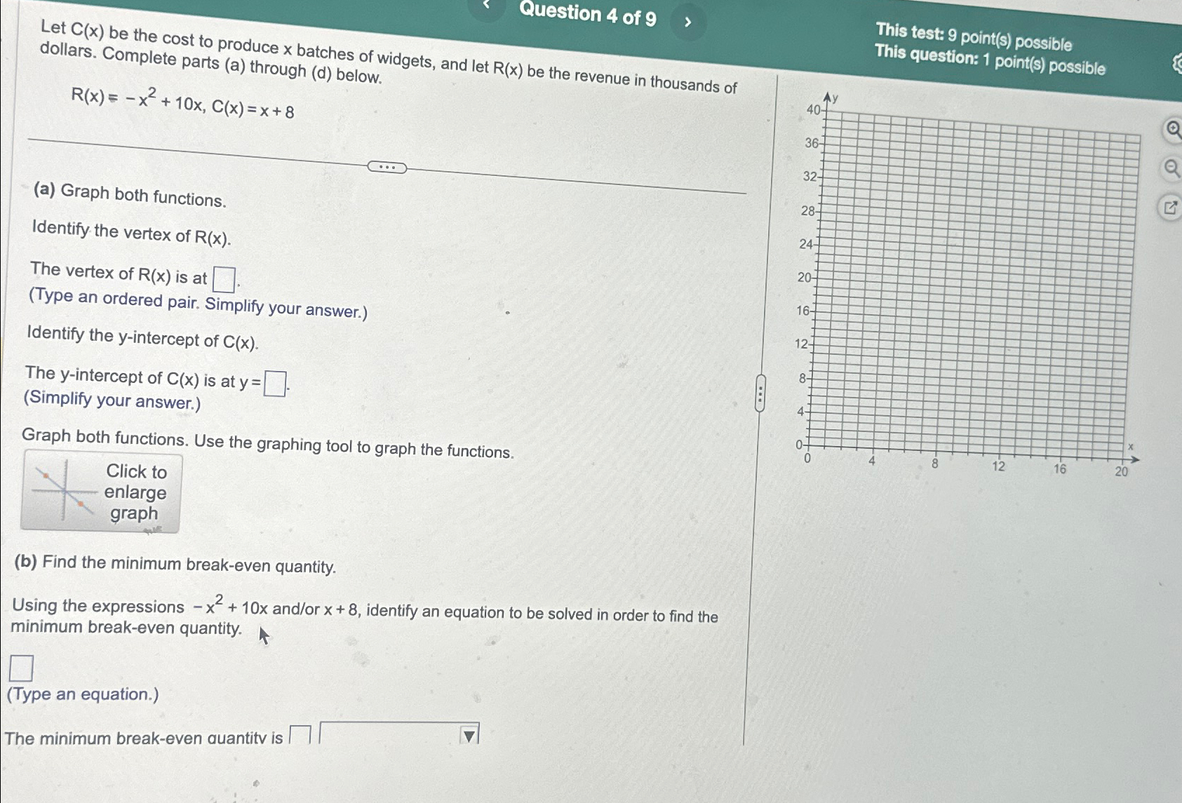 Solved Question 4 ﻿of 9Let C(x) ﻿be the cost to produce x | Chegg.com