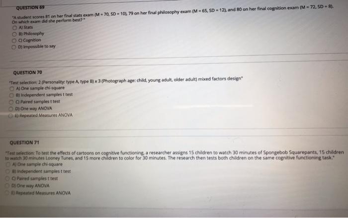 Solved QUESTION 69 "A student scores 81 on her final stats | Chegg.com