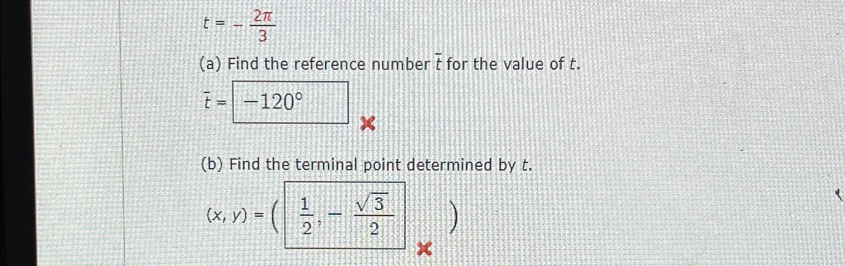 Solved t=-2π3(a) ﻿Find the reference number ?bar (t) ﻿for | Chegg.com