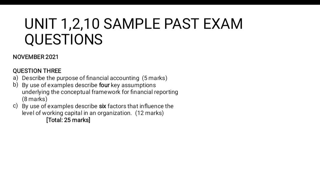 Solved UNIT 1,2,10 SAMPLE PAST EXAM QUESTIONS NOVEMBER 2021 | Chegg.com