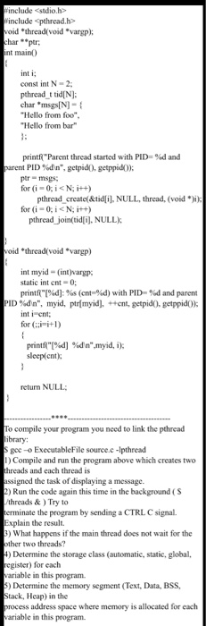 Solved Finclude #include pthread.h> void *thread(void | Chegg.com