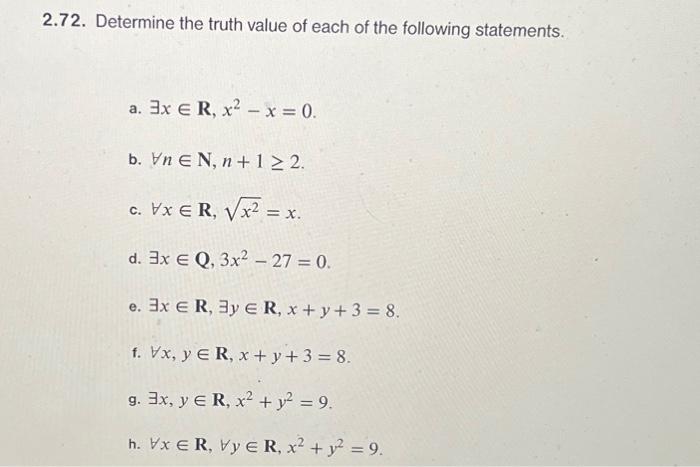 Solved 2.72. Determine the truth value of each of the | Chegg.com