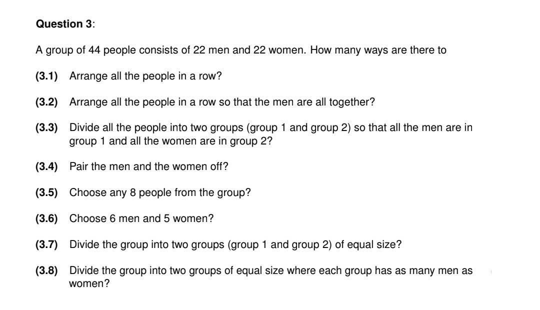 Solved A group of 44 people consists of 22 men and 22 women. | Chegg.com