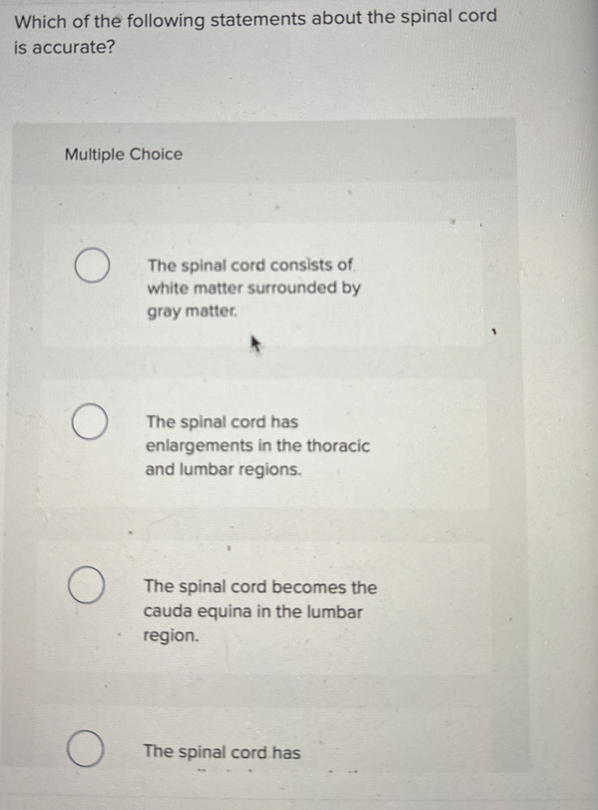 Solved Which of the following statements about the spinal | Chegg.com