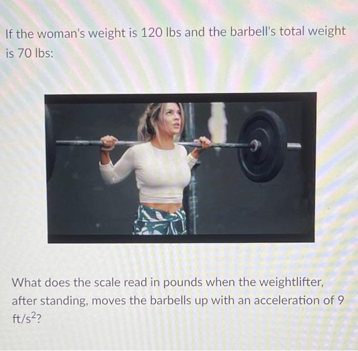 Solved If The Woman s Weight Is 120 Ibs And The Barbell s Chegg