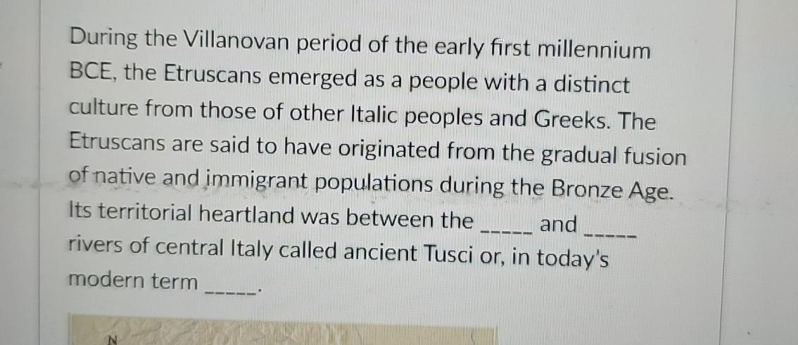 Solved During the Villanovan period of the early first | Chegg.com