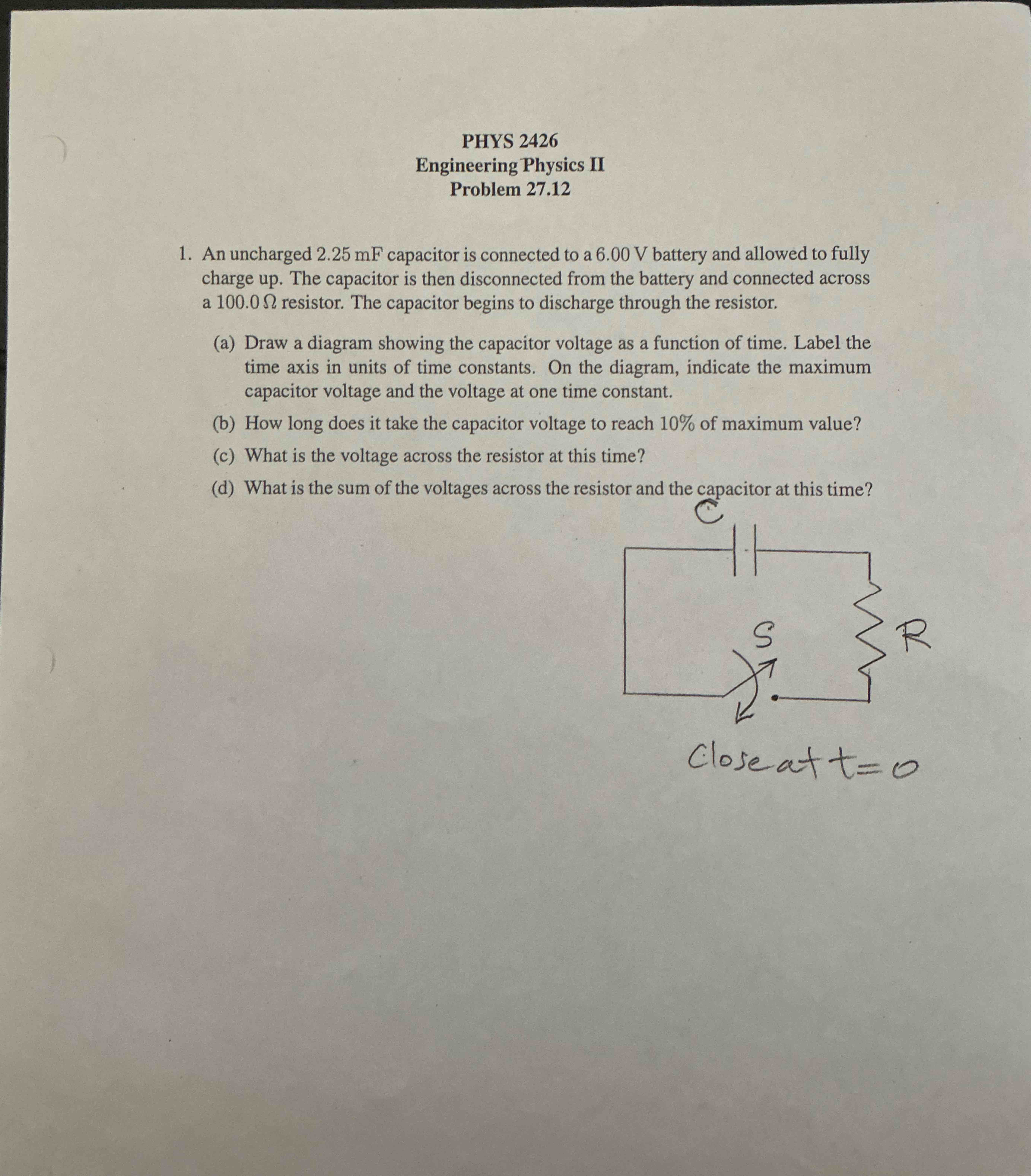 Solved An ﻿uncharged 2.25 mF ﻿capacitor is ﻿connected | Chegg.com