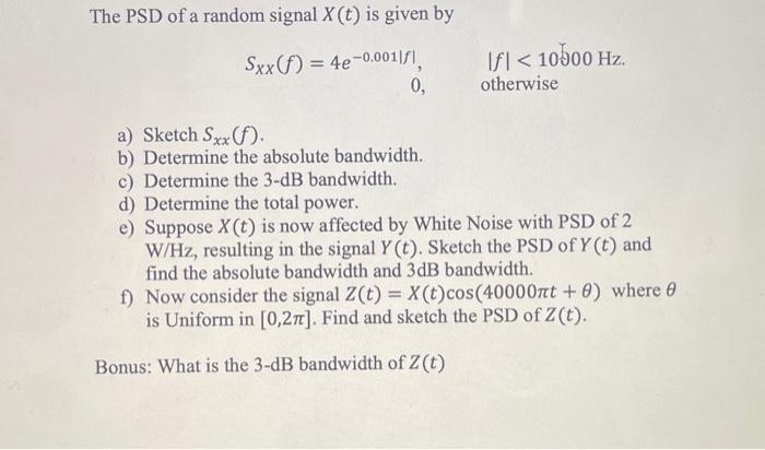 Solved The PSD of a random signal X(t) is given by | Chegg.com