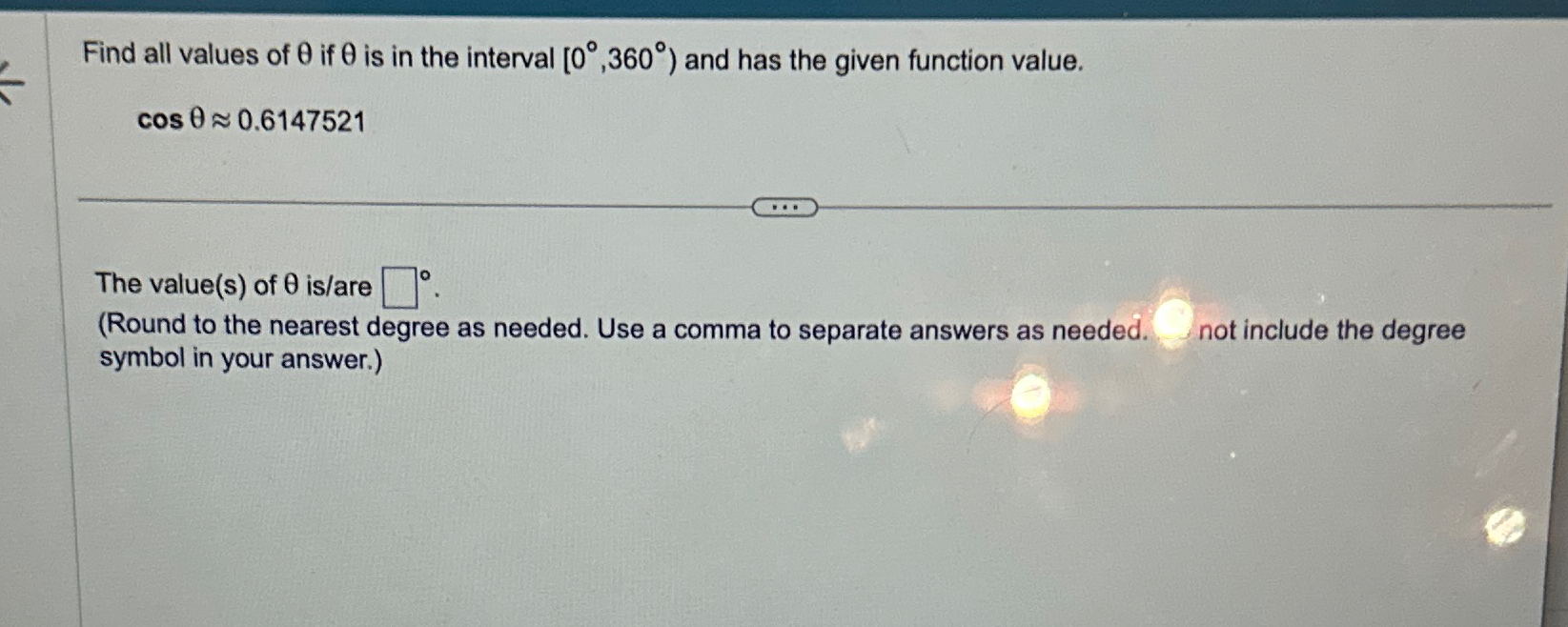 Solved Find all values of θ ﻿if θ ﻿is in the interval | Chegg.com