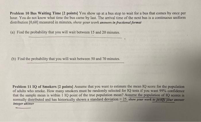 Solved Problem 10 Bus Waiting Time (2 points You show up at | Chegg.com