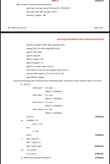 Solved PART (35 Marks) Q1: Consider the below object | Chegg.com