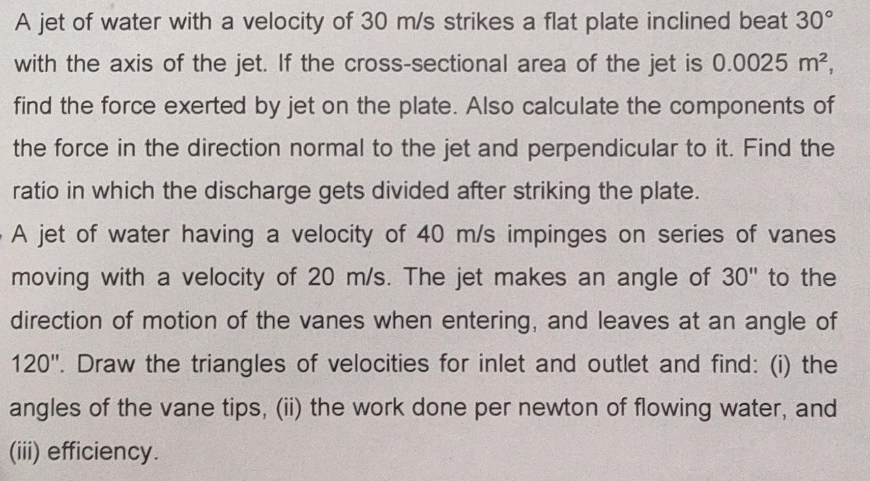 Solved A jet of water with a velocity of 30 m/s strikes a | Chegg.com