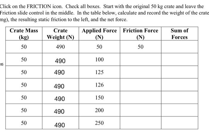 Solved Click on the FRICTION icon. Check all boxes. Start | Chegg.com