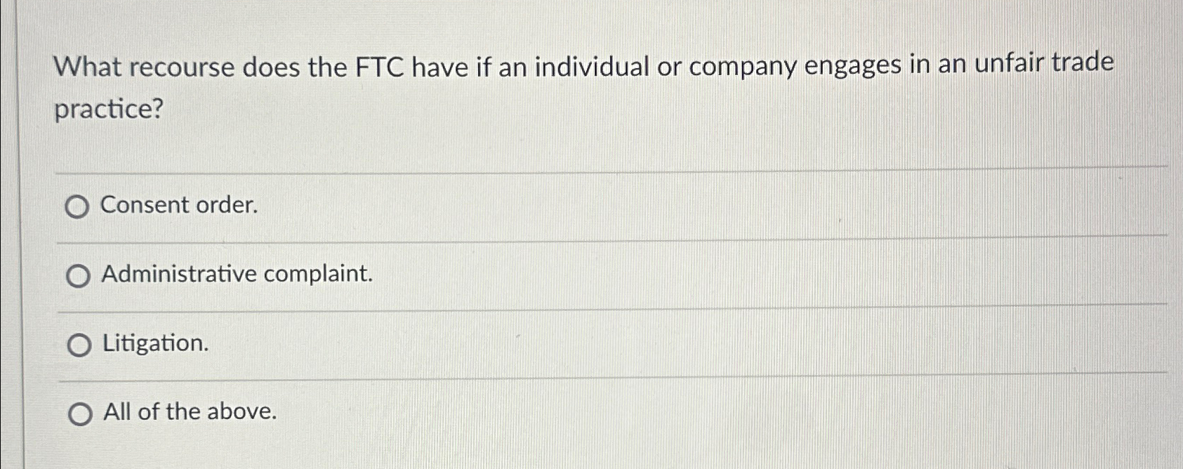 Solved What recourse does the FTC have if an individual or | Chegg.com