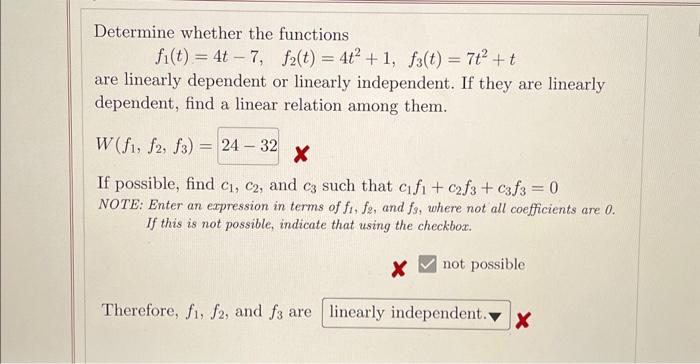 Solved Determine whether the functions | Chegg.com