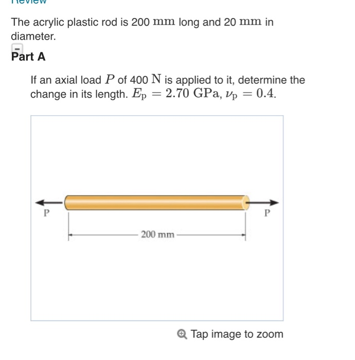 Solved The acrylic plastic rod is 200 mm long and 20 mm in | Chegg.com