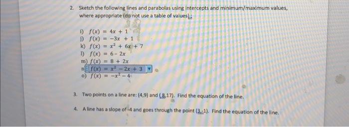 Solved 2. Sketch the following lines and parabolas using | Chegg.com