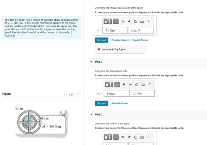 Solved Detemine the angular acceterabon of the spool. | Chegg.com