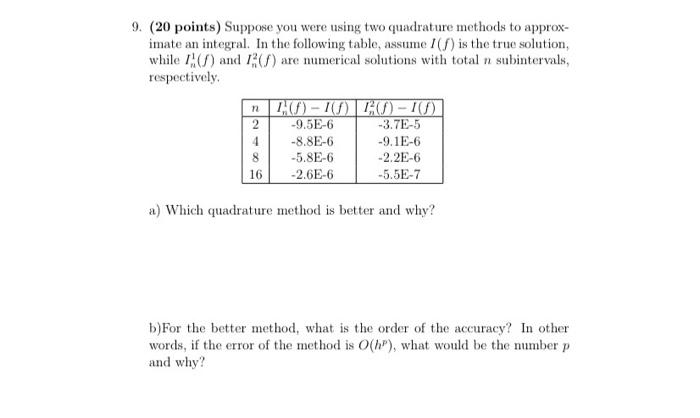 Solved 9. (20 points) Suppose you were using two quadrature | Chegg.com