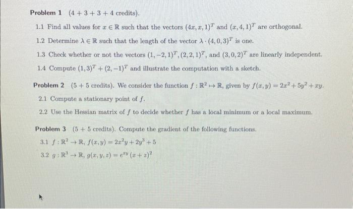 Solved Problem 1(4+3+3+4 credits ). 1.1 Find all values for | Chegg.com