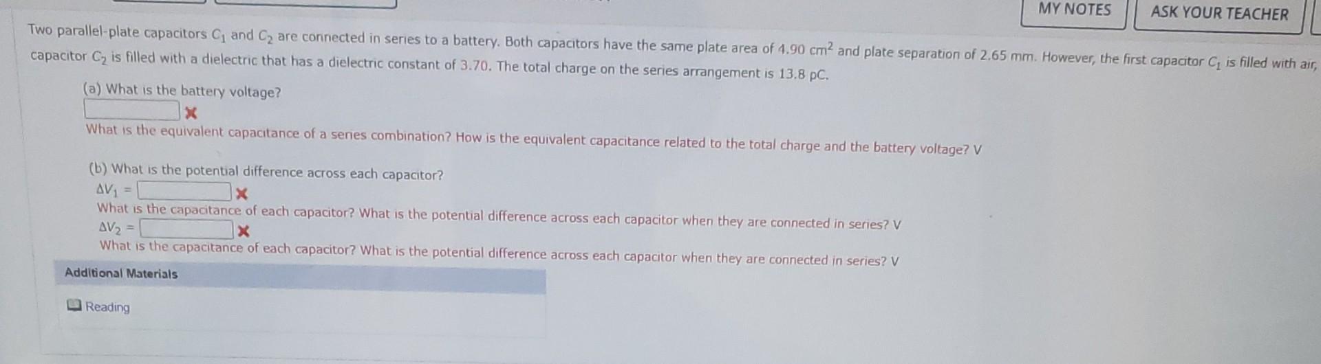 Solved Two Parallel Plate Capacitors C1 And C2 Are Connected