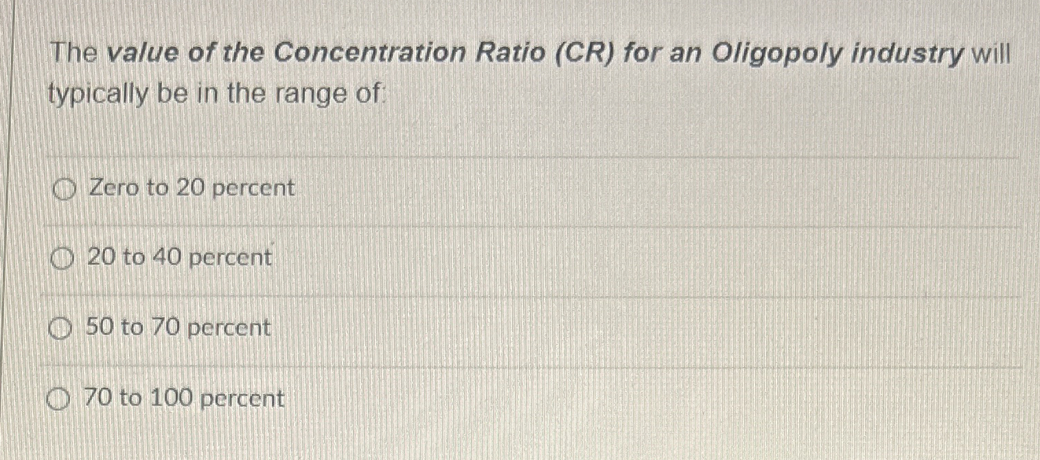 Solved The value of the Concentration Ratio (CR) ﻿for an | Chegg.com