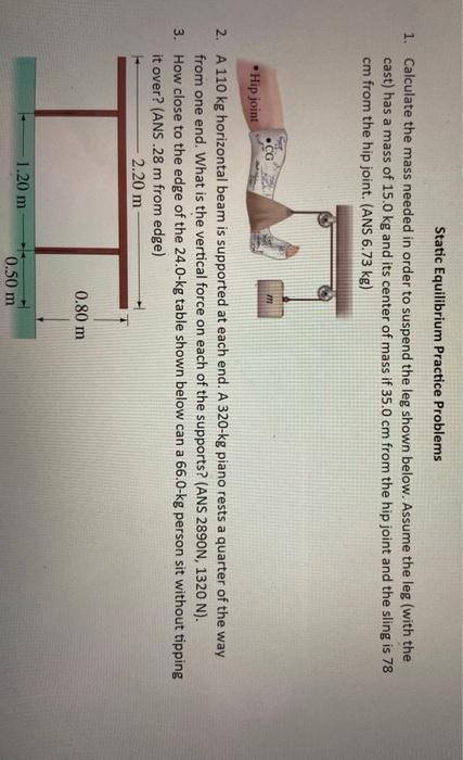 Static Equilibrium Practice Problems 1. Calculate the | Chegg.com