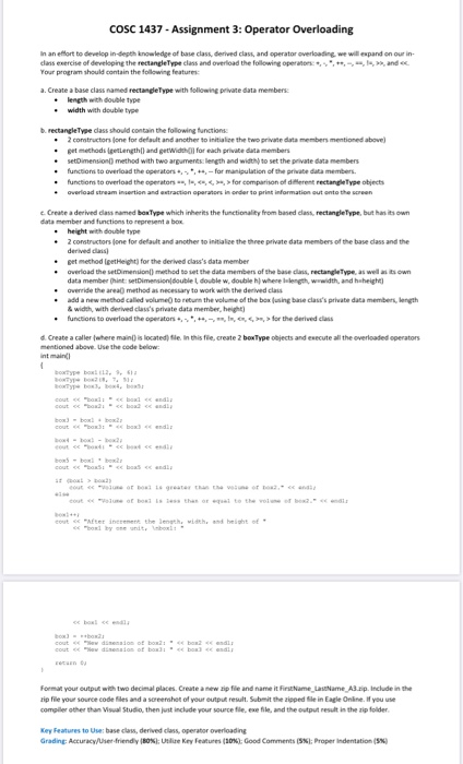 COSC 1437 - Assignment 3: Operator Overloading In an | Chegg.com
