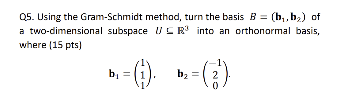 Solved Q5. ﻿Using the Gram-Schmidt method, turn the basis | Chegg.com