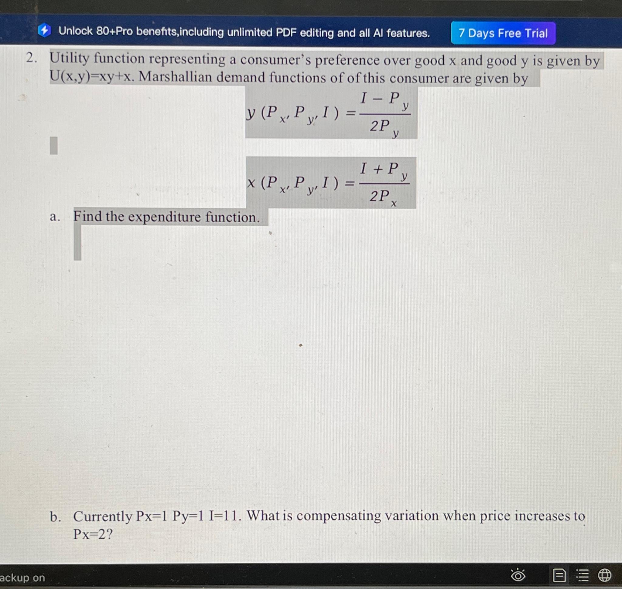 Solved 2. ﻿Utility function representing a consumer's | Chegg.com