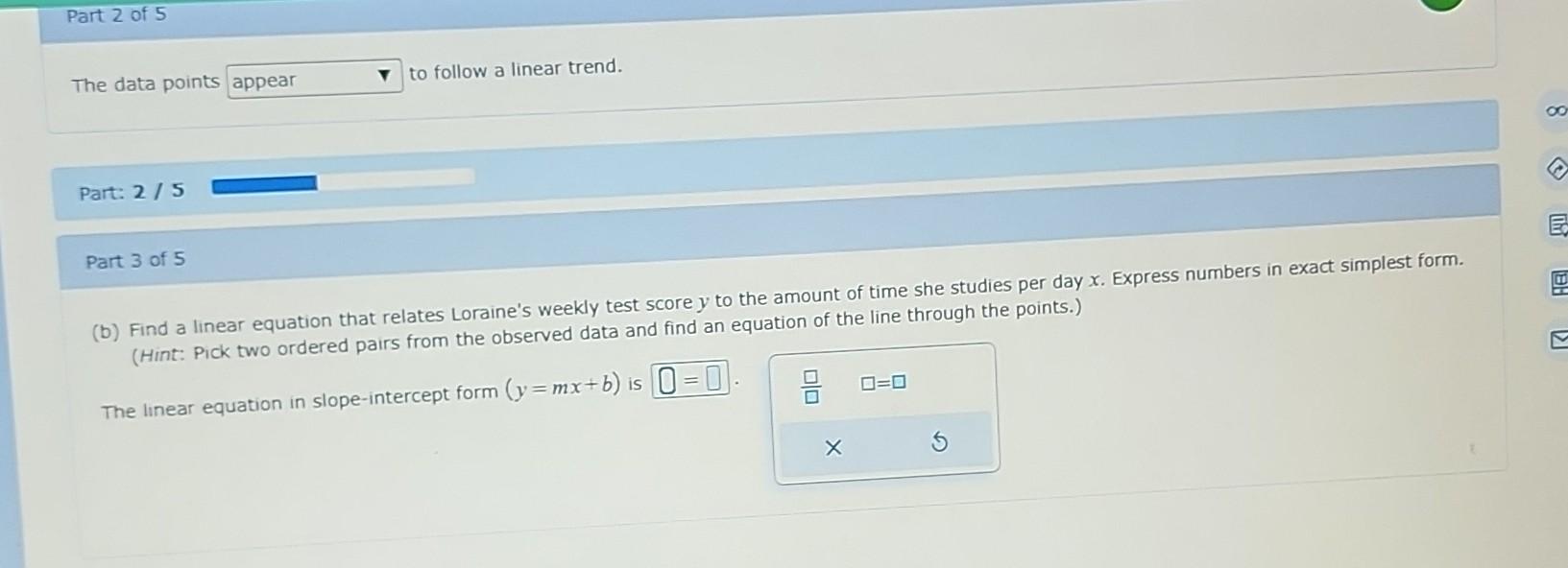 Solved Part 3 of 5 (b) Find a linear equation that relates | Chegg.com