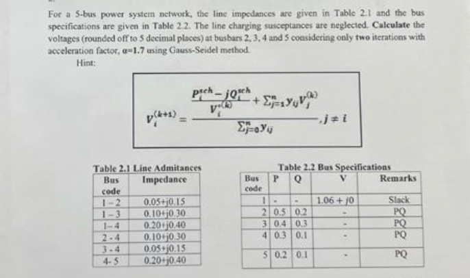 Solved For a 5-bus power system network, the line impedances | Chegg.com