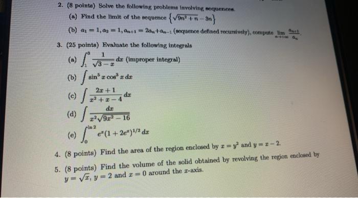 Solved 2. (8 points) Solve the following problems involving | Chegg.com