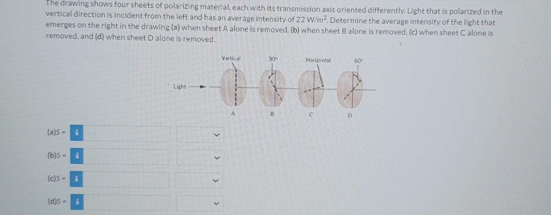 Solved The drawing shows four sheets of polarizing material, | Chegg.com