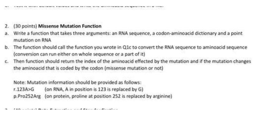 Solved (30 ﻿points) ﻿Missense Mutation Functiona. ﻿Write a | Chegg.com
