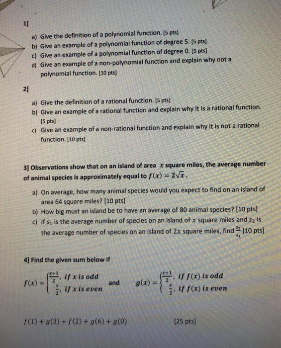 Solved 1] a) Give the definition of a polynomial function. | Chegg.com