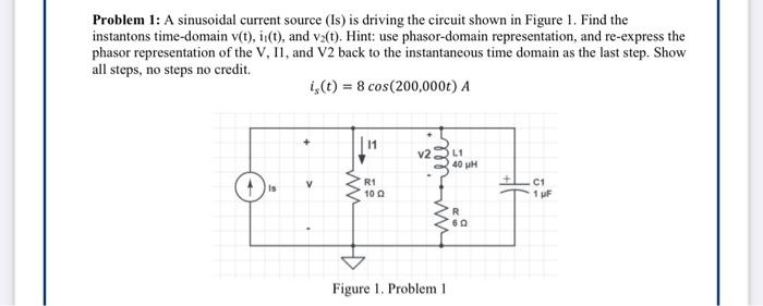 Solved Problem 1: A sinusoidal current source (Is) is | Chegg.com
