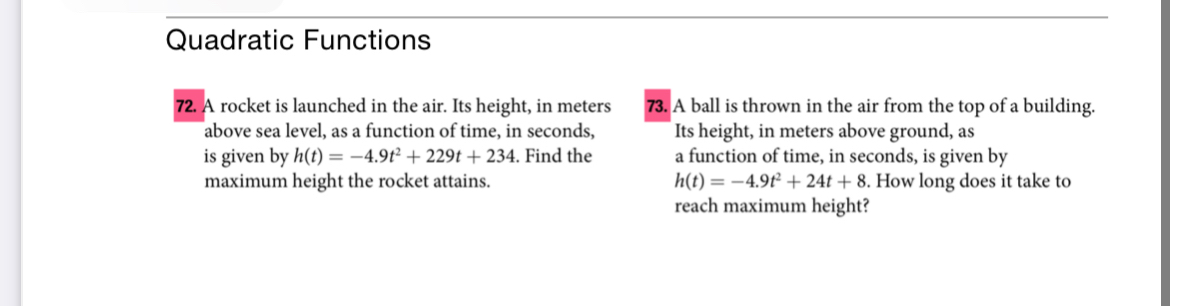 Solved Quadratic Functions72 ﻿a Rocket Is Launched In The