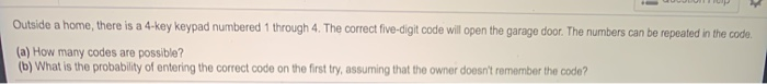 Solved Op Outside a home, there is a 4-key keypad numbered 1 | Chegg.com