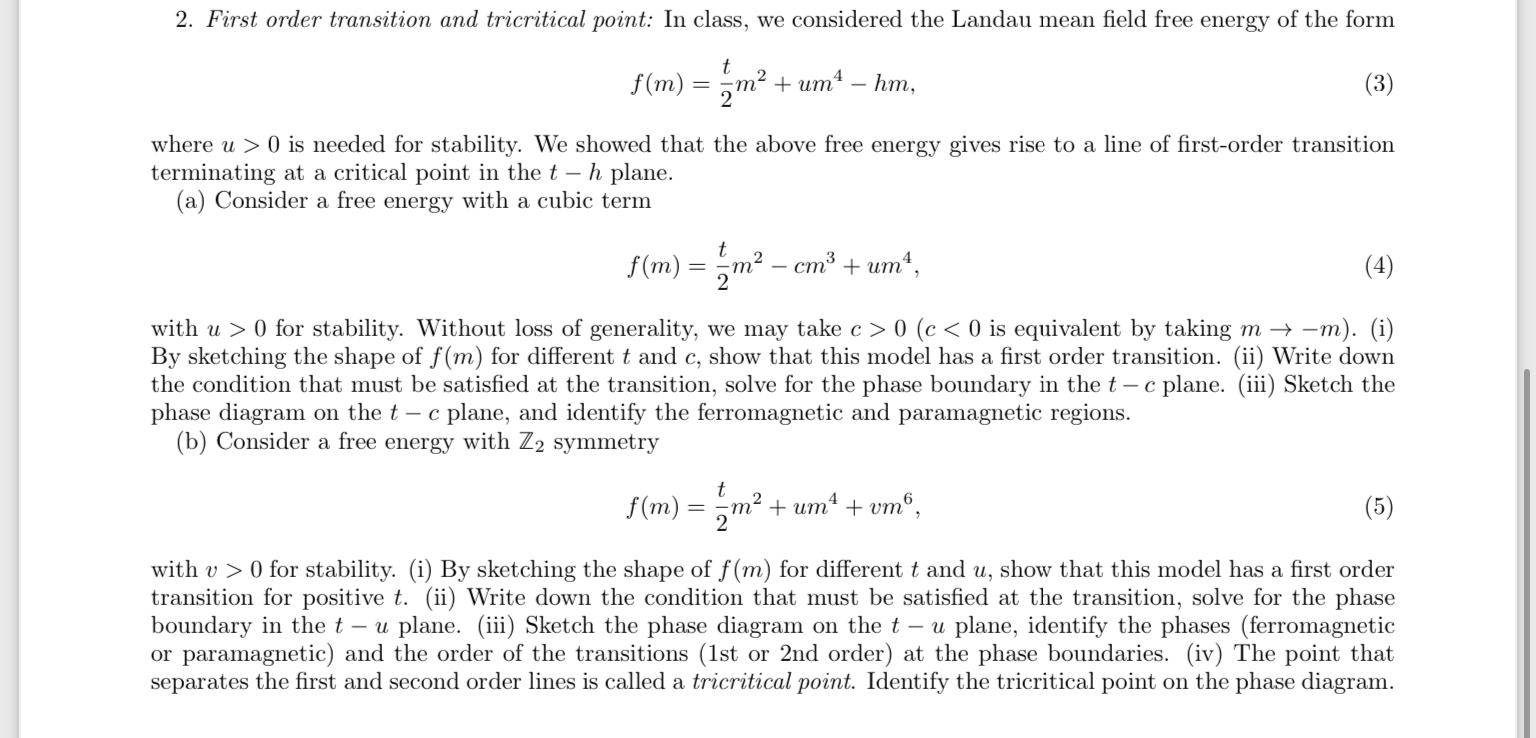 Solved First order transition and tricritical point: In | Chegg.com