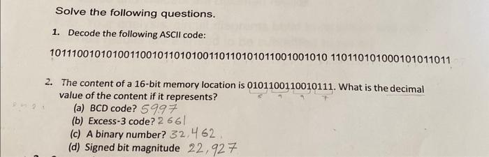 Solve the following questions. 1. Decode the | Chegg.com Solve the following questions. 1. Decode the | Chegg.com